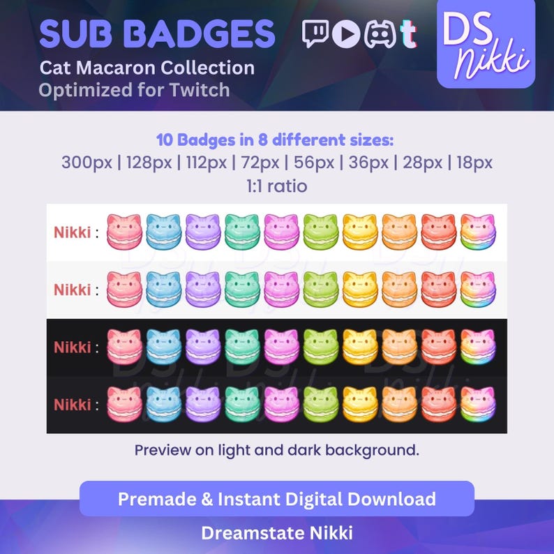 Kawaii Twitch Sub Badges – Cute Cat Macaron Bit Emotes - Etsy