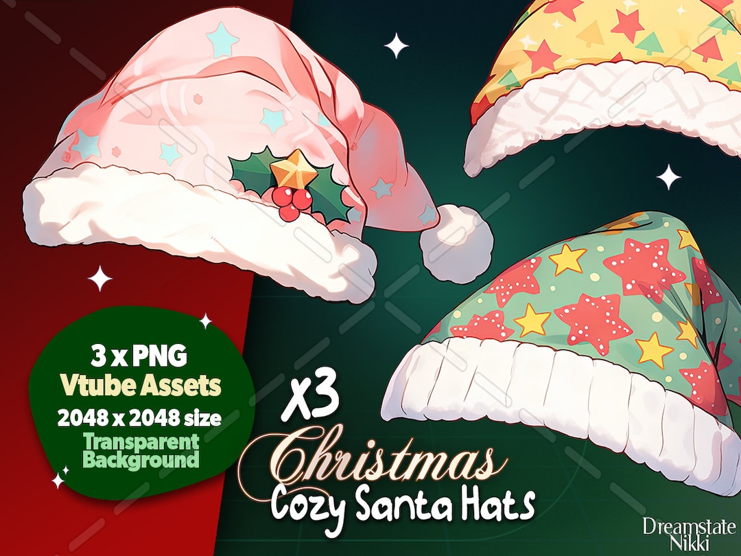 3x Vtuber Assets Christmas Cozy Santa Hats, Vtube, Vtuber, Streamer ...