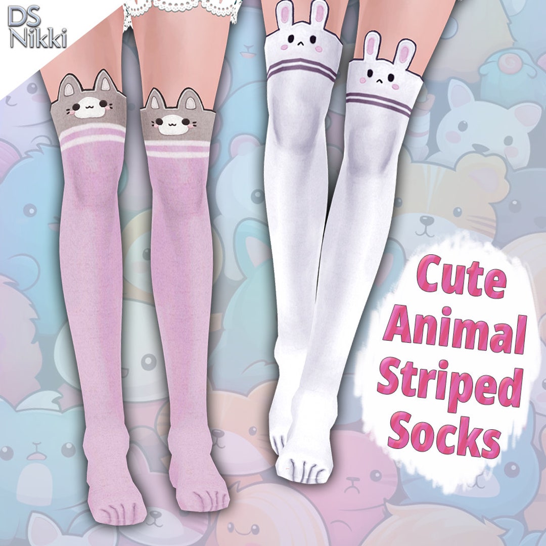 Vroid Cute Animal Striped Socks Set Clothing Textures PNG Cute Vtuber ...