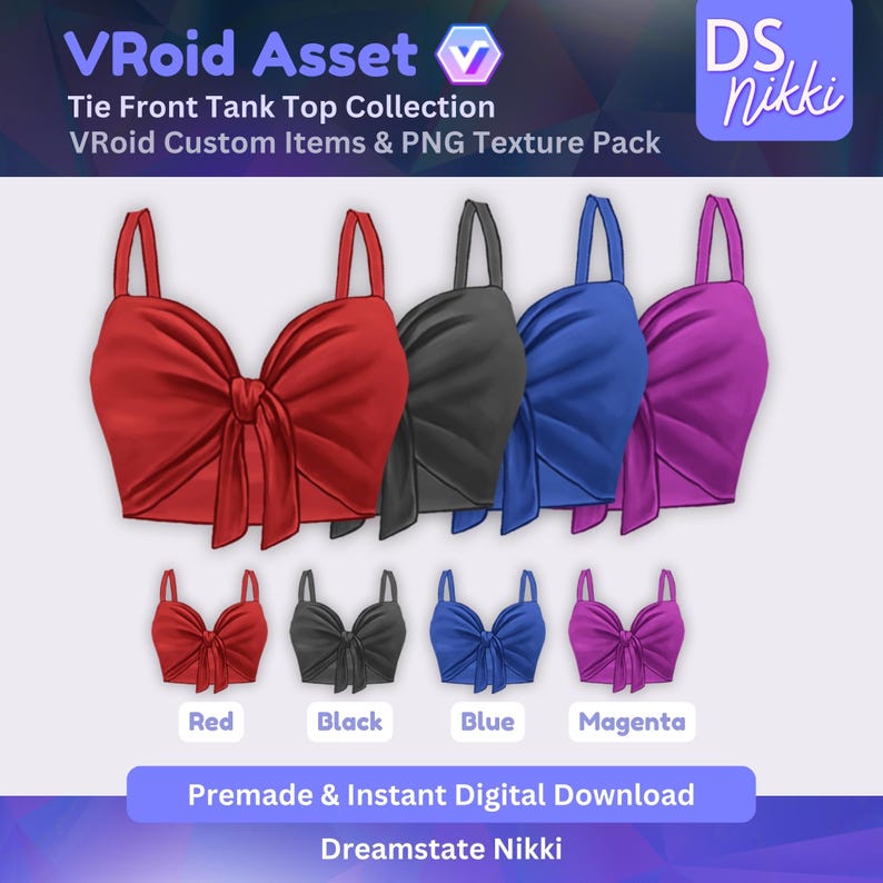 Vroid Studio Outfit – Stylish Tie Front Tank Top Set, Vroid Custom ...