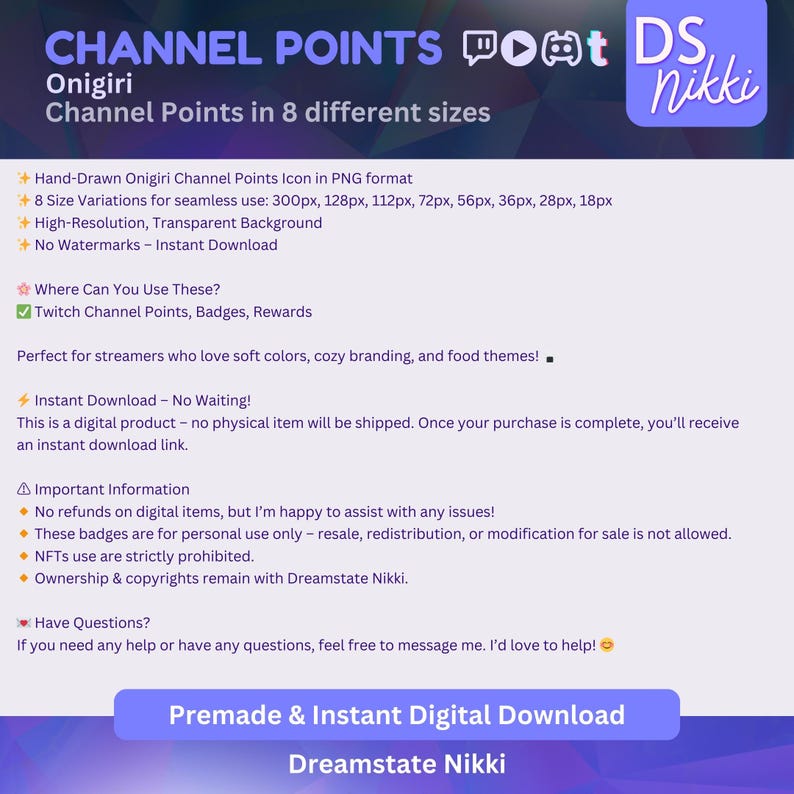 Onigiri Twitch Channel Points Icon – Kawaii Japanese Food Reward Badge ...