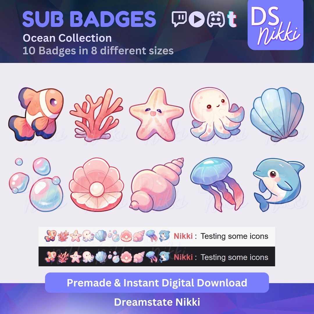 Kawaii Twitch Sub Badges – Cozy Ocean Sea Underwater Emotes - Etsy