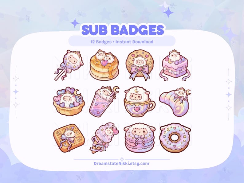 Twitch Sub Badges Kawaii Sheep Emotes Pastel Lamb Cafe Bakery Stream ...