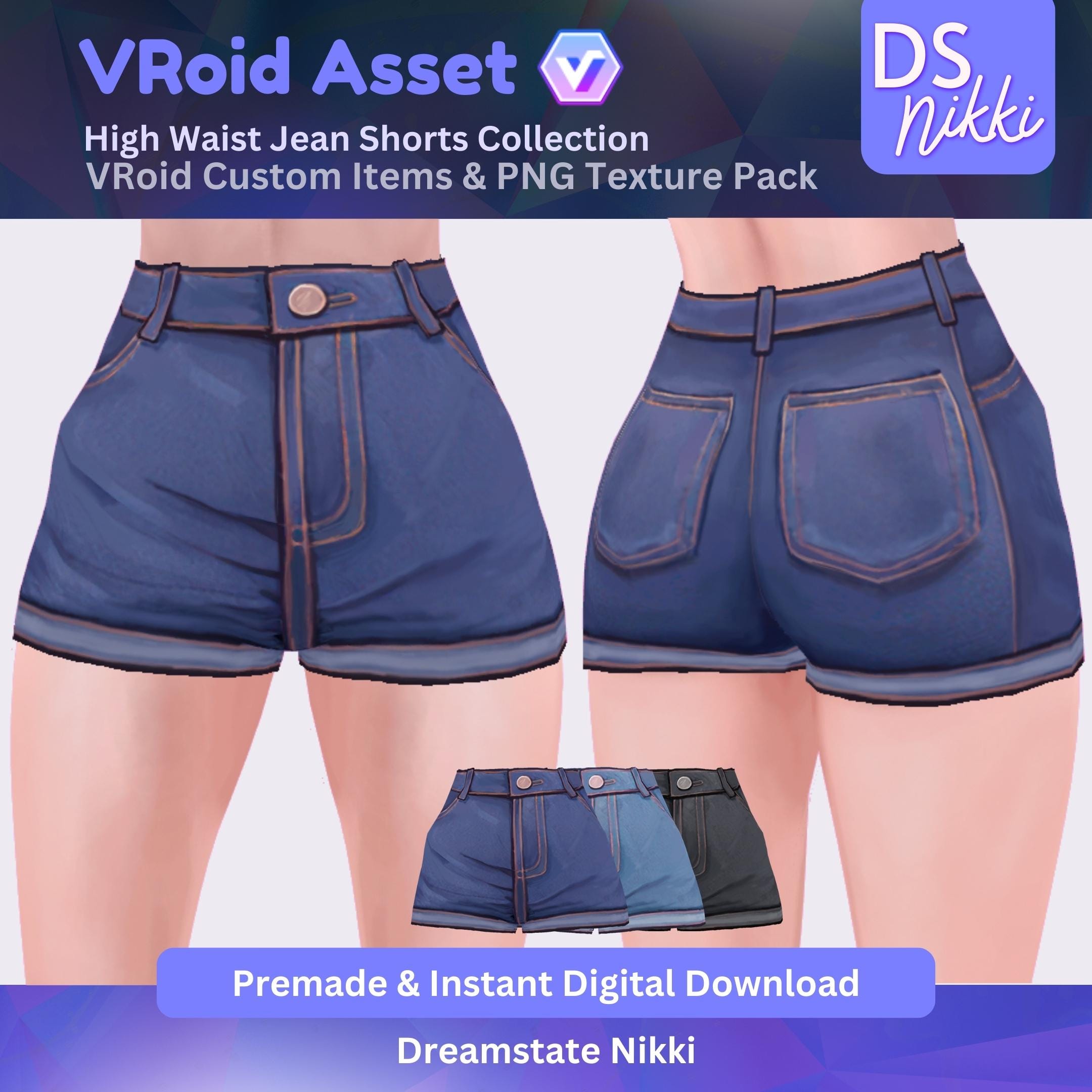 Vroid Studio Outfit – High Waist Jean Shorts Set, Vroid Custom Items ...