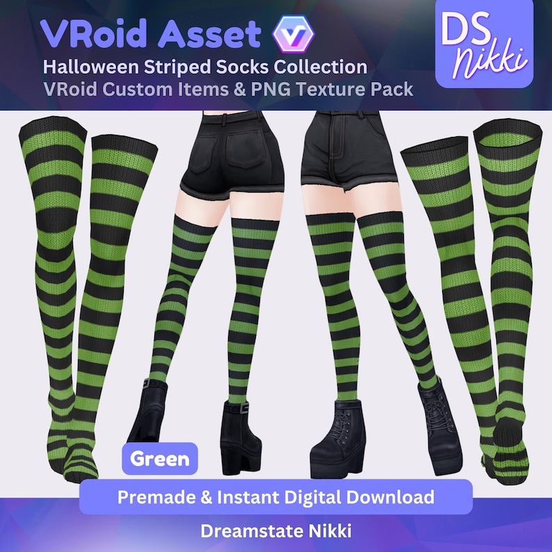 Vroid Studio Outfit – Halloween Striped Socks, Vtuber Clothes PNG ...