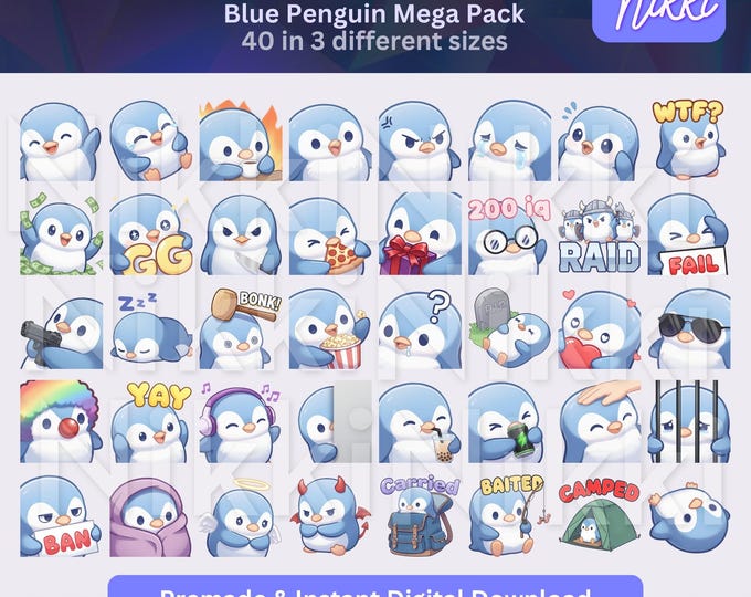 20 Animated Blue Penguin Emotes GIF Pack: Chibi Twitch Discord Emotes ...