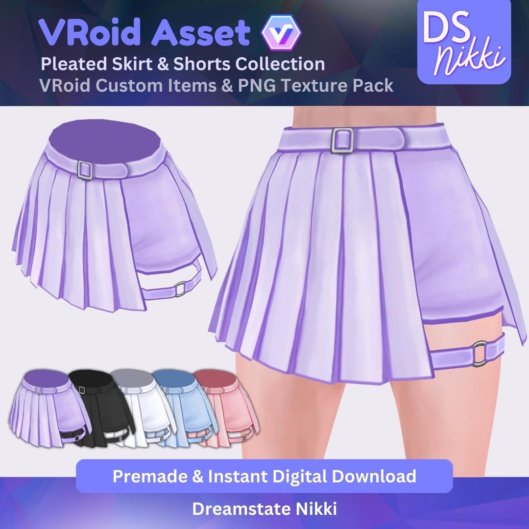 Vroid Studio Outfit – Pleated Skirt With Shorts Set, Vtuber Clothes PNG ...