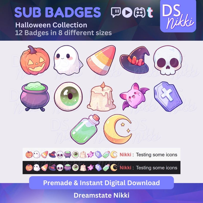 Spooky Halloween Twitch Sub Badges | Kawaii Halloween Stream Badges for ...
