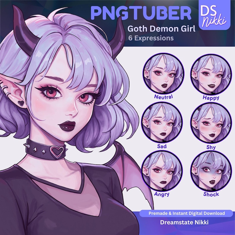 Goth Demon Girl Pngtuber – Cute Halloween Vtuber Model for Veadotube ...