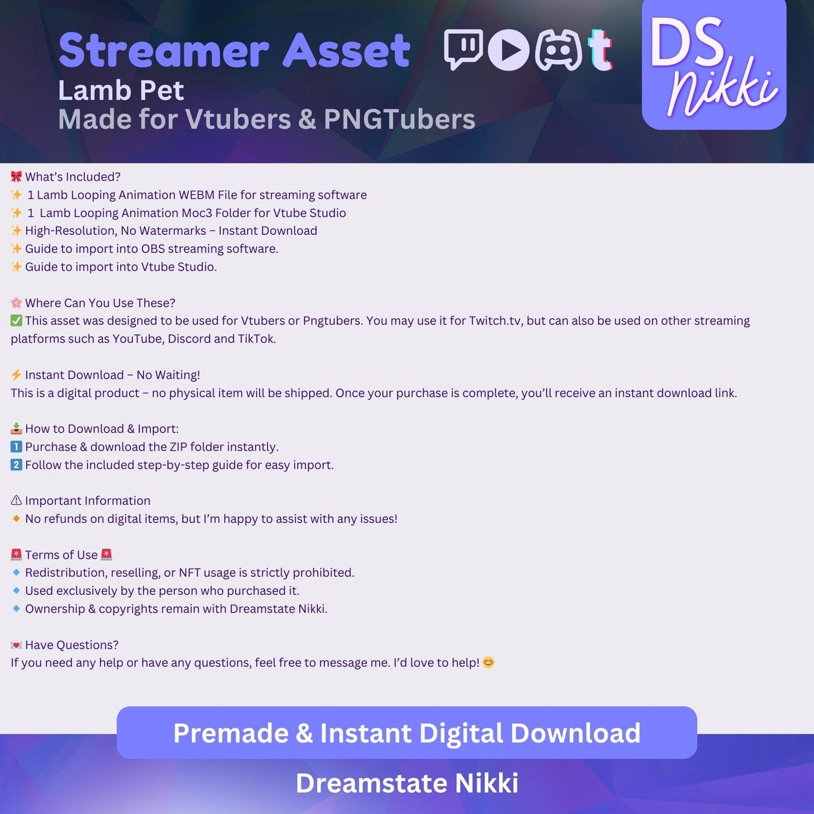 Animated Lamb Vtuber Pet Pal: Kawaii Stream Asset (MOC3 + WEBM ...