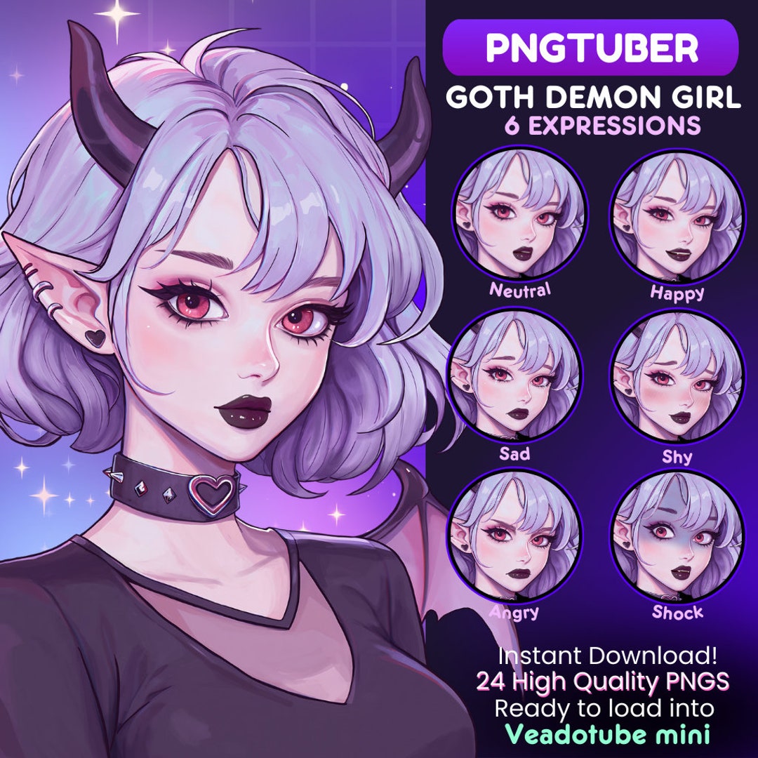 Goth Demon Girl Pngtuber for Twitch, Discord, Youtube Streaming ...