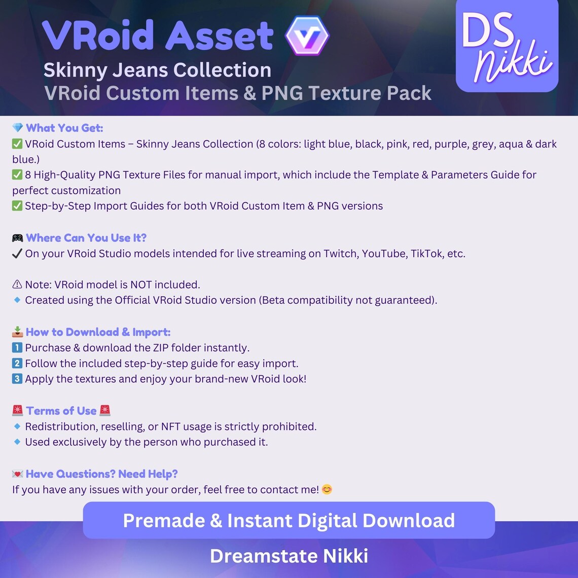 Vroid Studio Outfit – Stylish Skinny Jeans Pants Set, Vroid Custom ...