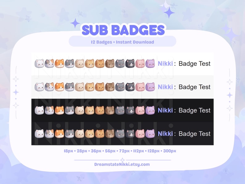 Cat Twitch Sub Badges Cute Kawaii Animal Emotes Pastel Stream Icons ...
