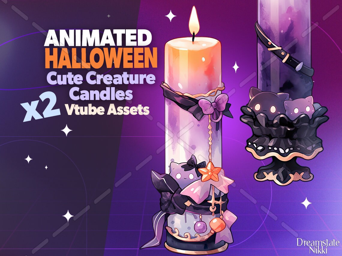 Animated Vtuber Halloween Cute Creature Candles, Stream Decoration ...