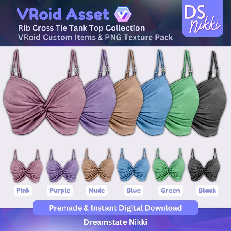 Vroid Studio Outfit – Stylish Rib Cross Tie Tank Top, Vroid Custom ...