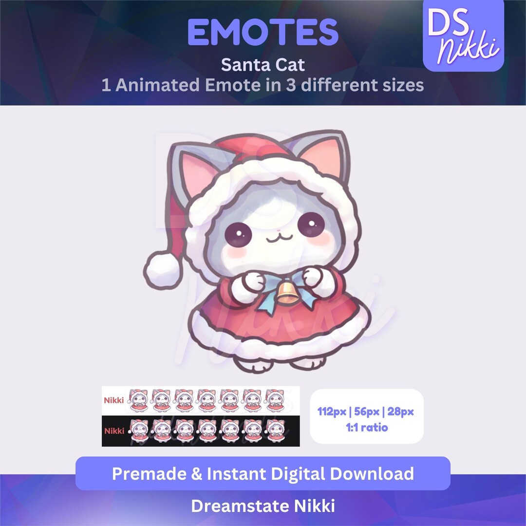 Animated Xmas Santa Kitten Twitch Emote – Kawaii Cat Christmas Stream ...