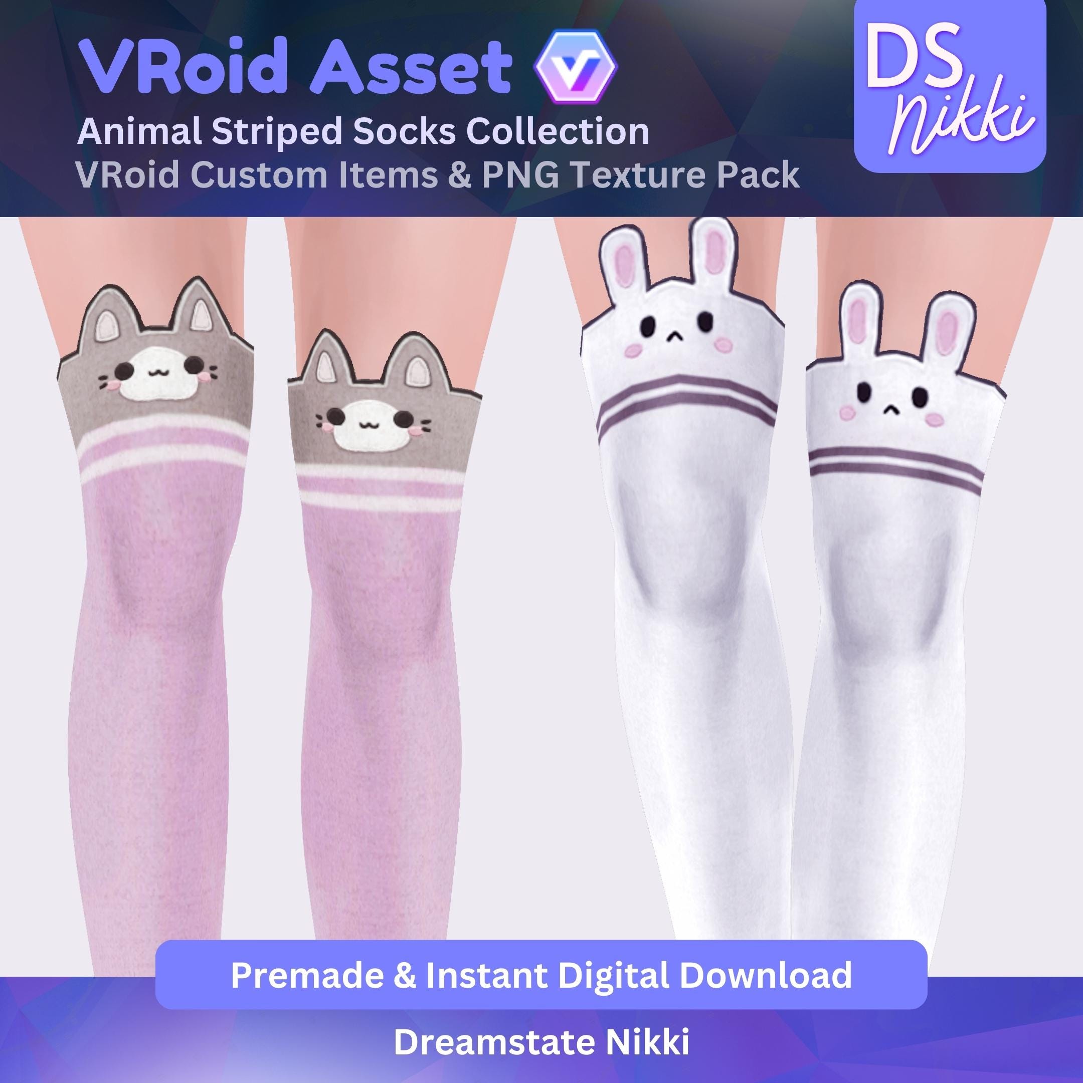 Vroid Studio Outfit – Kawaii Animal Striped Socks, Vtuber Clothes PNG ...