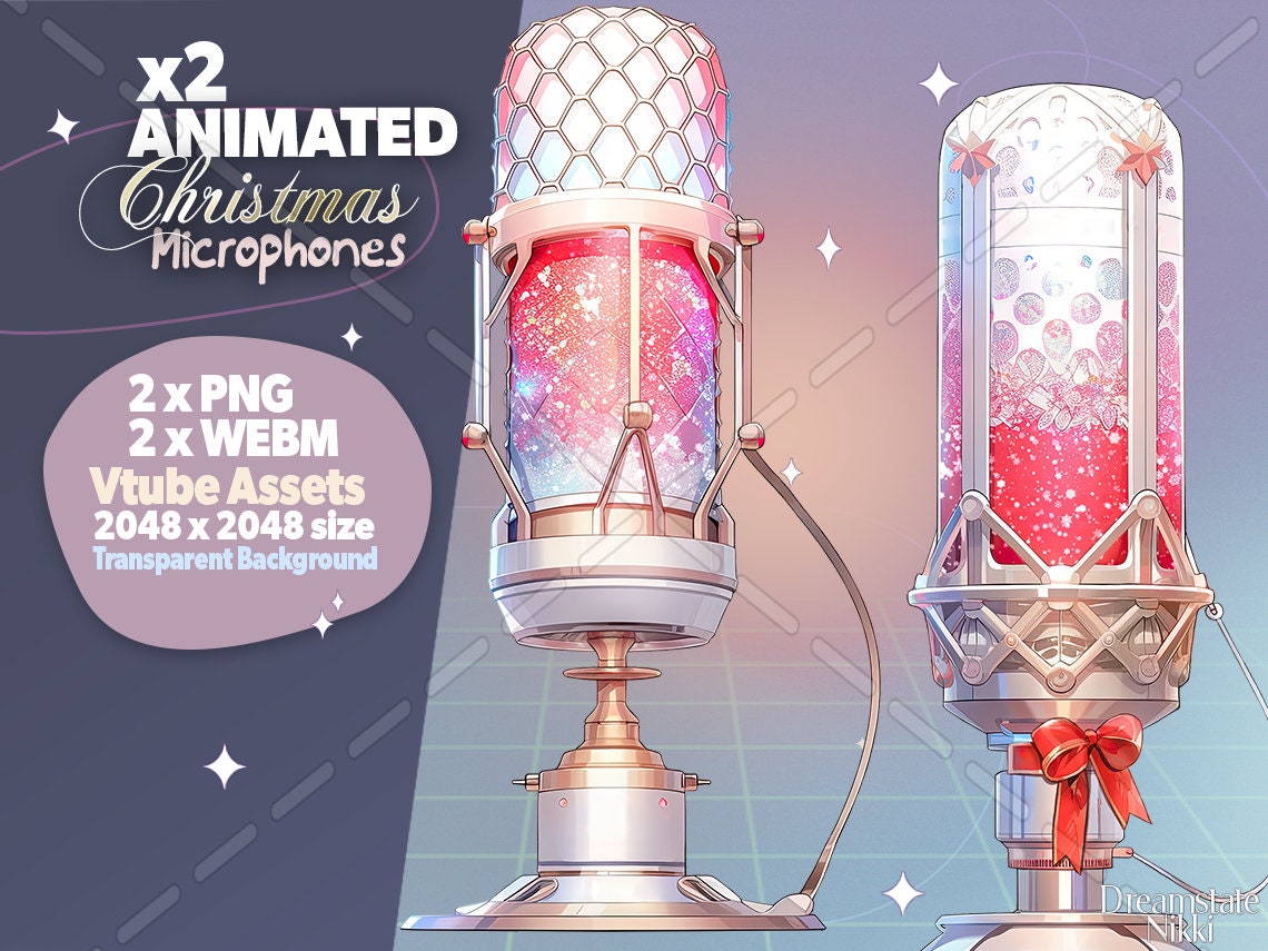 2 X Animated Vtuber Christmas Microphones, Xmas Vtube Asset, Twitch ...