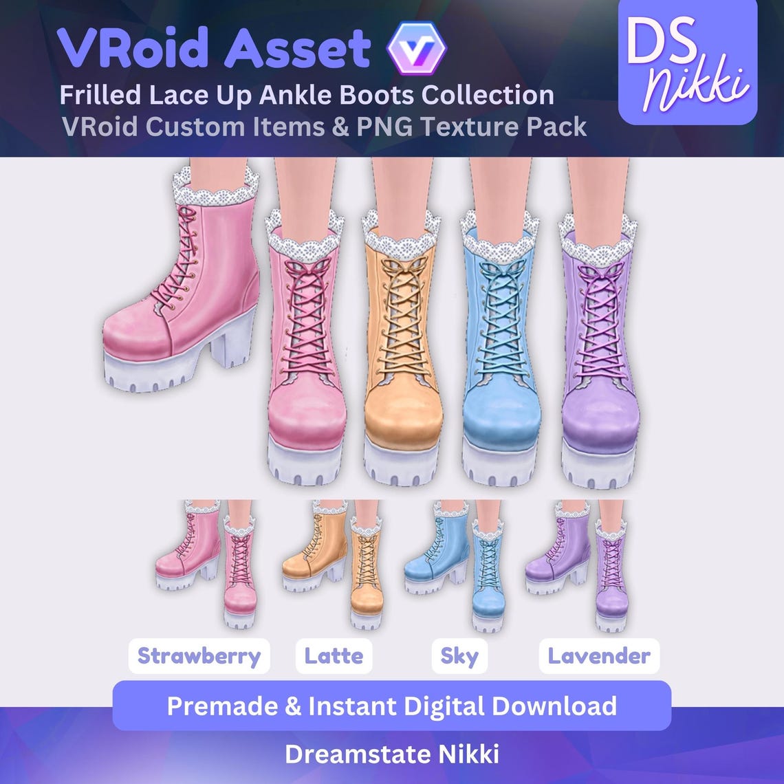 Vroid Studio Outfit – Stylish Kawaii Frilled Lace Ankle Boots Set ...