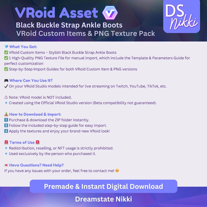 Vroid Studio Outfit – Black Buckle Strap Ankle Boots, Vtuber Clothes ...