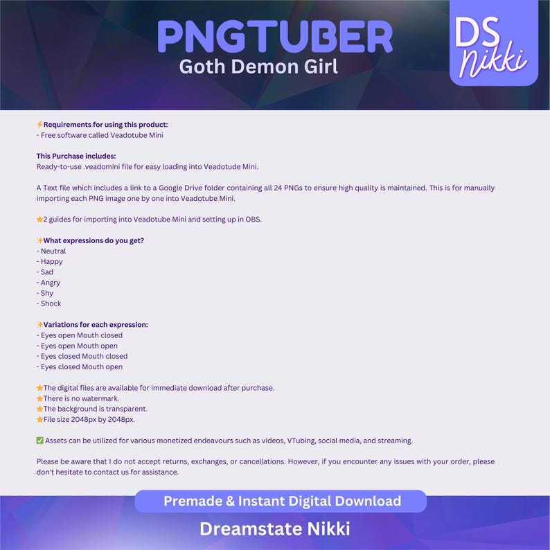 Goth Demon Girl Pngtuber – Cute Halloween Vtuber Model for Veadotube ...