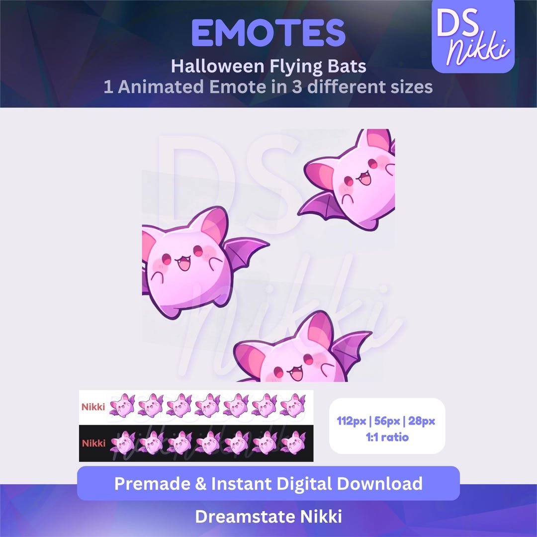 Animated Halloween Flying Bats Twitch Emote – Kawaii Spooky Bat Wings ...