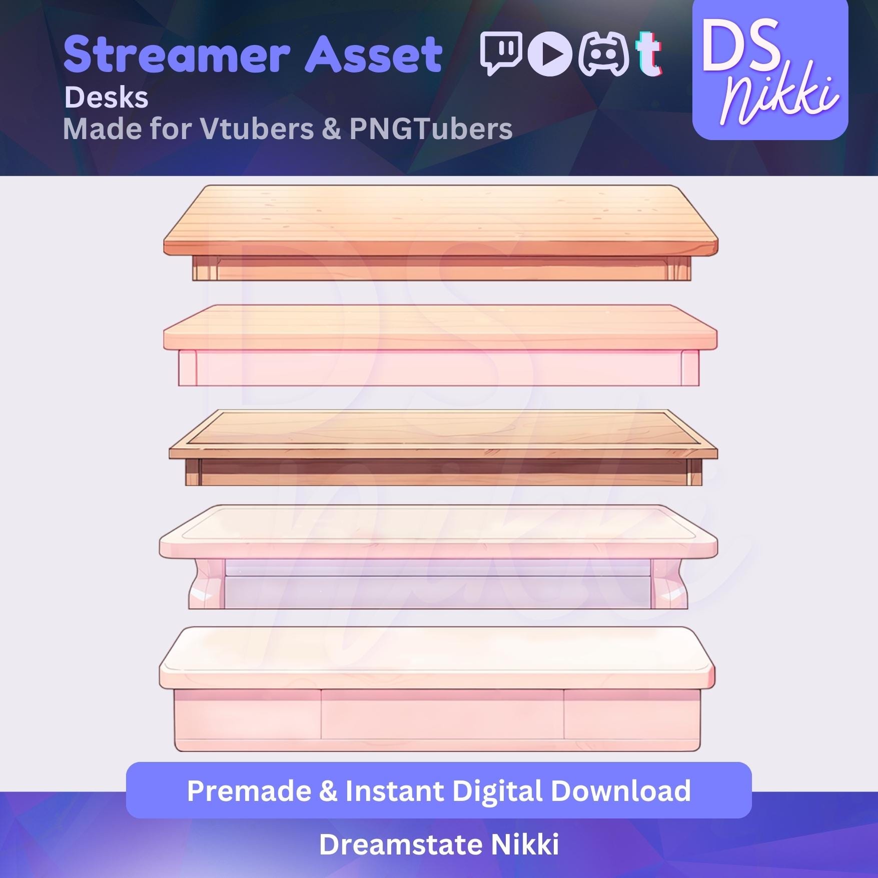 Vtuber Desk PNG Prop Pack – 5x Streamer Tables for Vtube Studio ...
