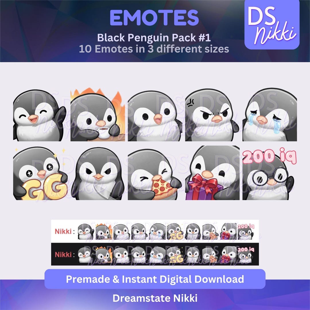 Black Penguin Emote Pack for Twitch, Youtube & Discord - Instant ...