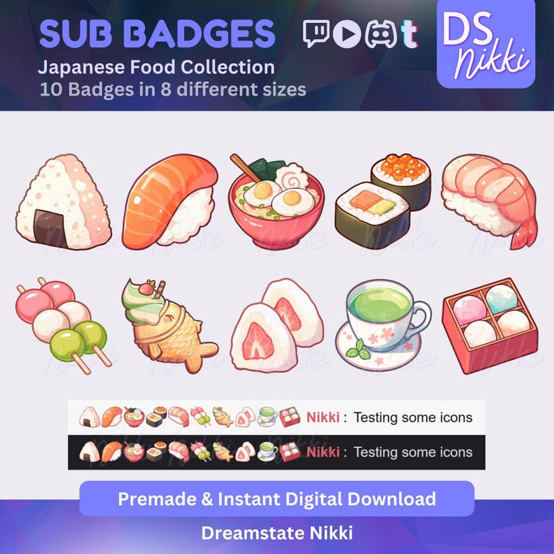 Kawaii Twitch Sub Badges – Japanese Food Sushi Stream Emotes - Etsy