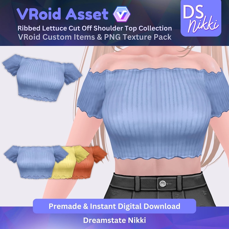 Vroid Studio Outfit – Ribbed Lettuce Cut off Shoulder Top, Vtuber ...