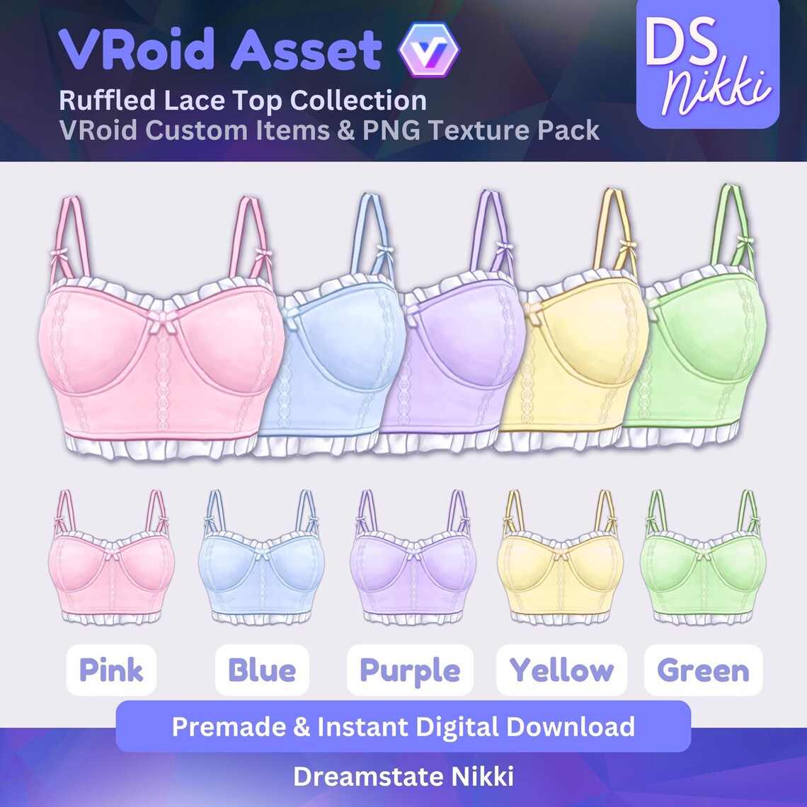 Vroid Studio Outfit – Ruffled Lace Top Set, Vtuber Clothes PNG Textures ...