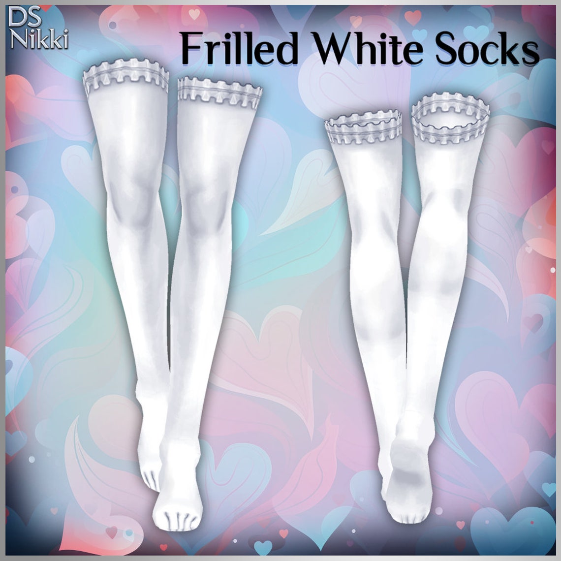 Vroid Frilled White Socks and Heart Shape Garter Color Set Clothing ...