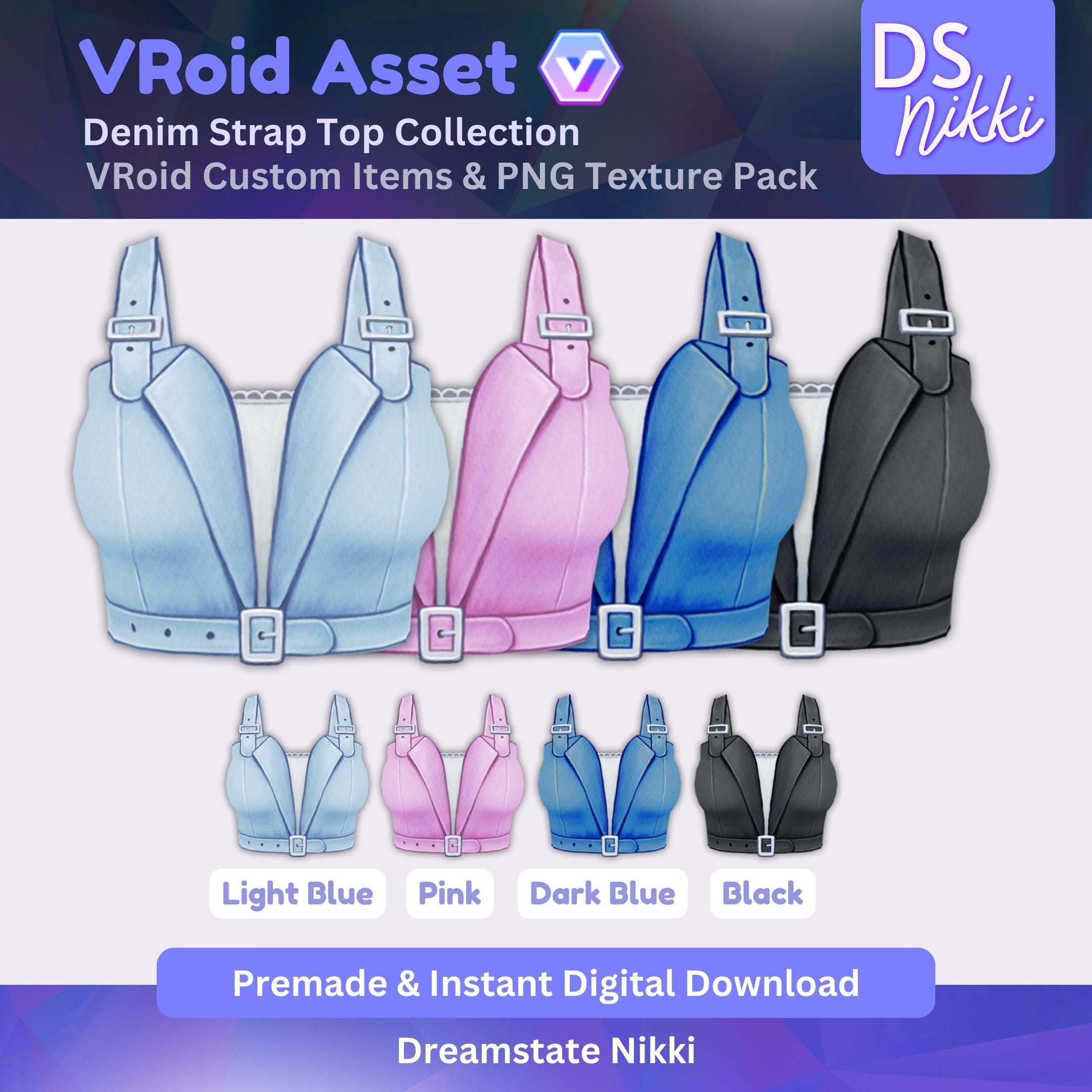 Vroid Studio Outfit – Stylish Denim Strap Top Set, Vroid Custom Items ...