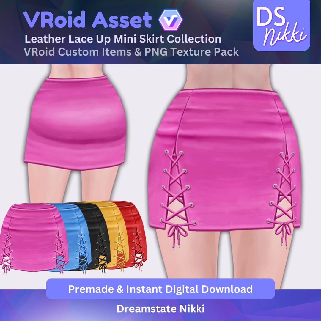 Vroid Studio Outfit – Leather Lace up Mini Skirt Set, Vtuber Clothes ...