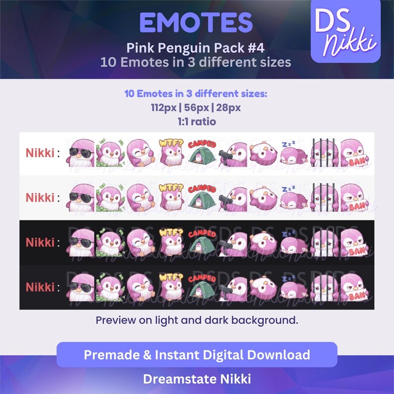 Pink Penguin Emote Pack for Twitch, Youtube & Discord - Instant ...