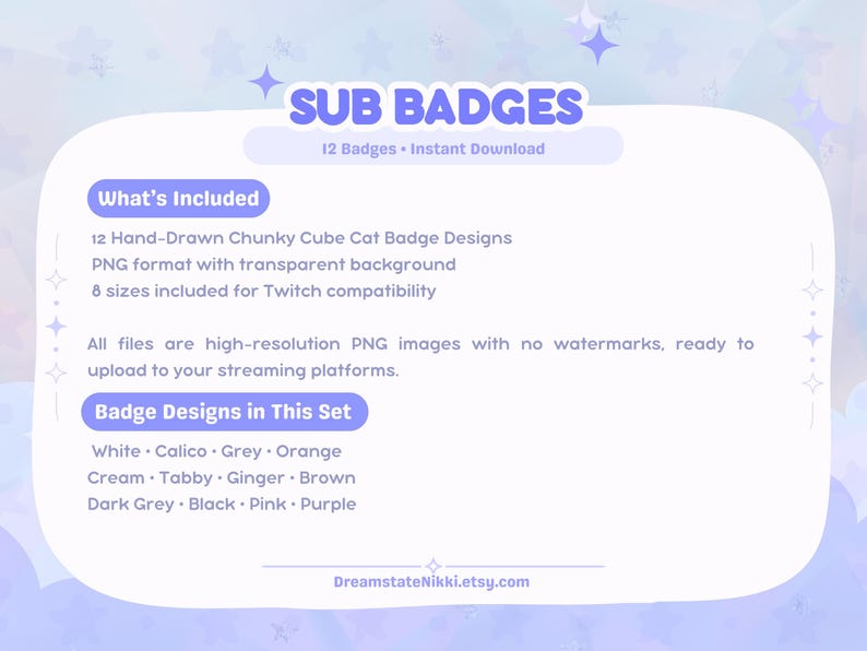 Cat Twitch Sub Badges Cute Kawaii Animal Emotes Pastel Stream Icons ...