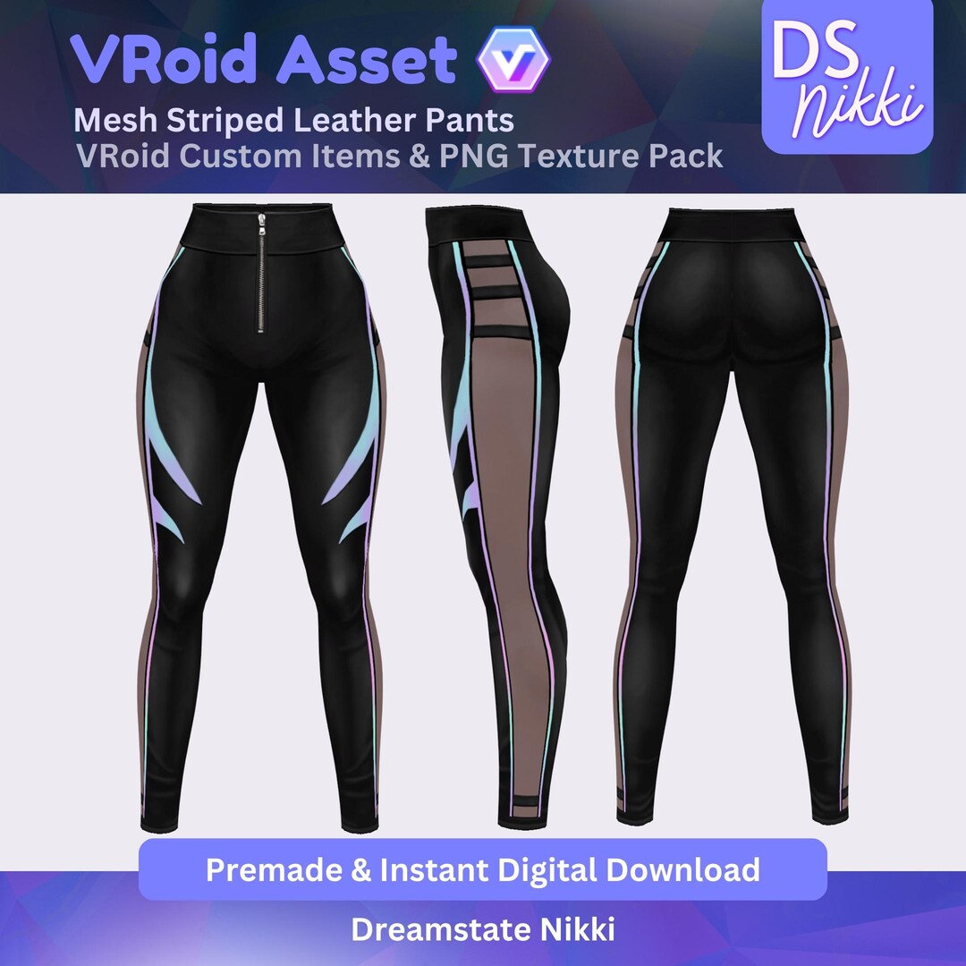 Vroid Studio Outfit – Mesh Striped Leather Pants, Vtuber Clothes PNG ...