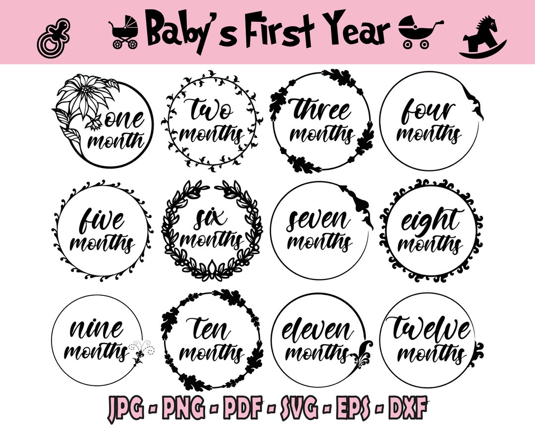 Baby Milestone Onesie Svg Bundle | Floral Wreath Design | DIY Baby's ...