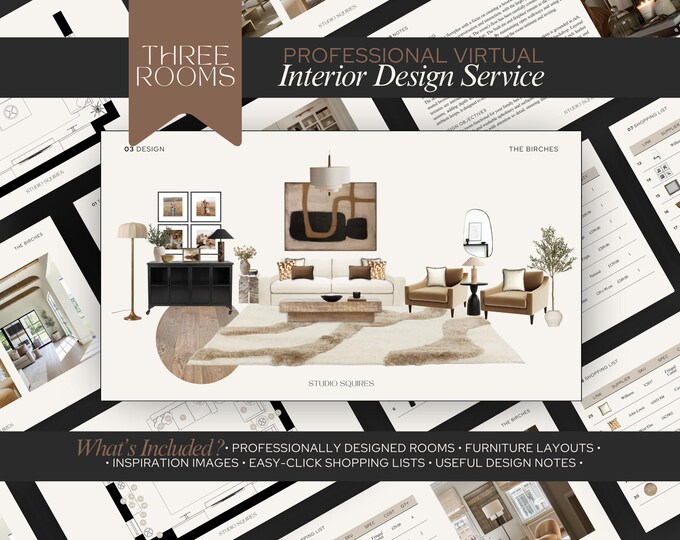 3 Room Custom Virtual Interior Design | Full Interior Design Service ...