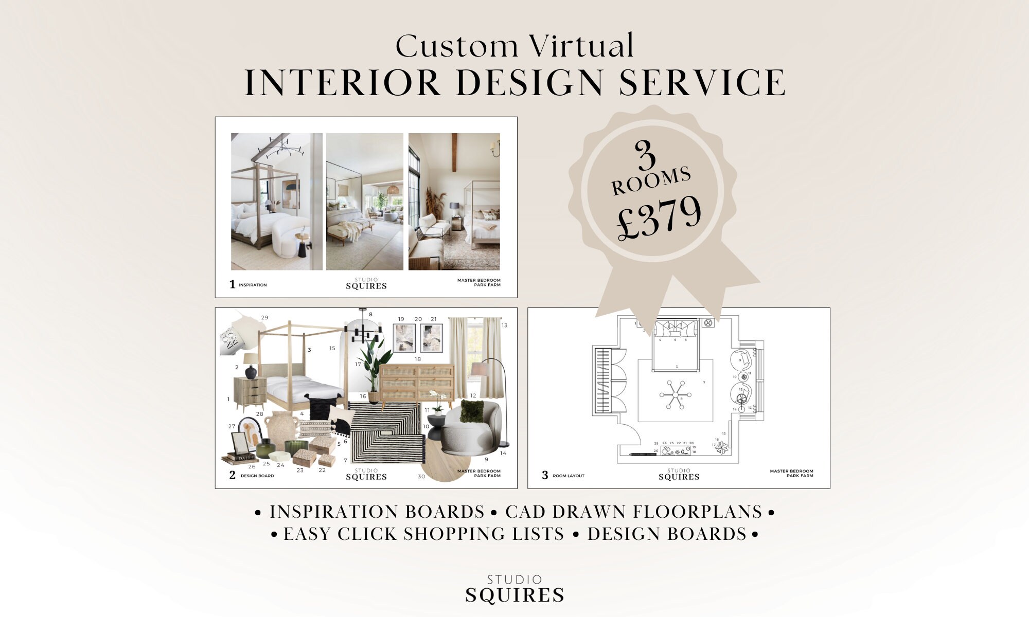 3 Room Custom Virtual Interior Design Full Interior Design Service ...