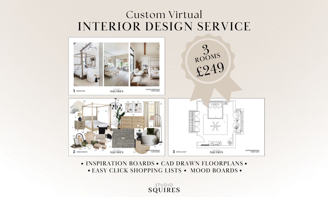 3 Room Custom Virtual Interior Design Full Interior Design Service ...