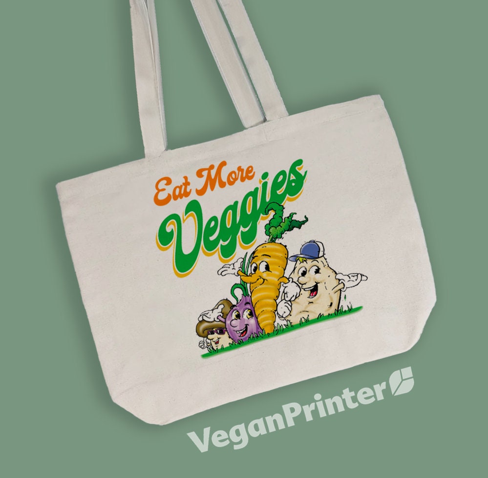 Cute Vegan Canvas Tote Bag - "eat More Veggies" - Etsy
