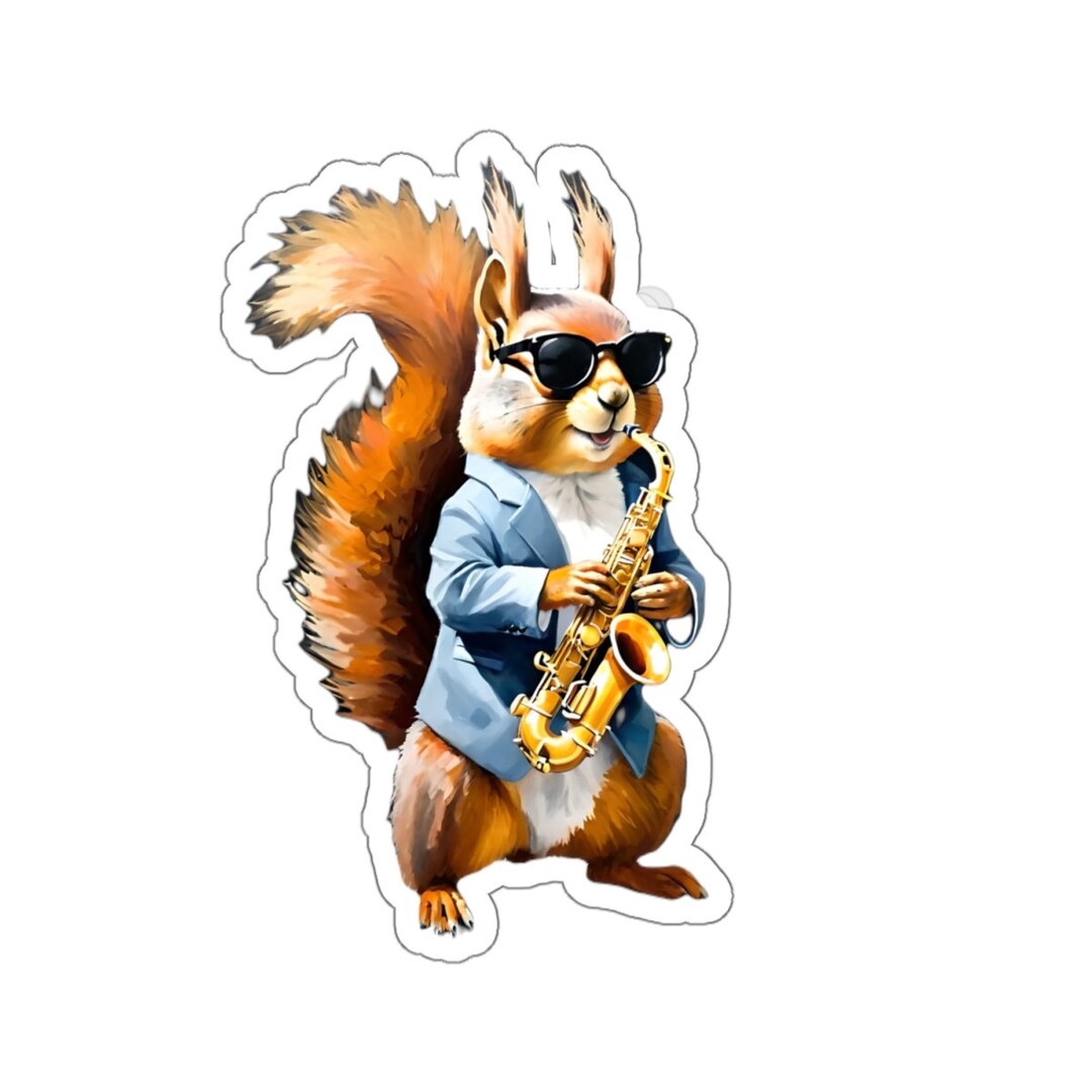 Saxophone Jazz Squirrel Sticker, for Kids Laptop Mug Tumbler Phone Case ...