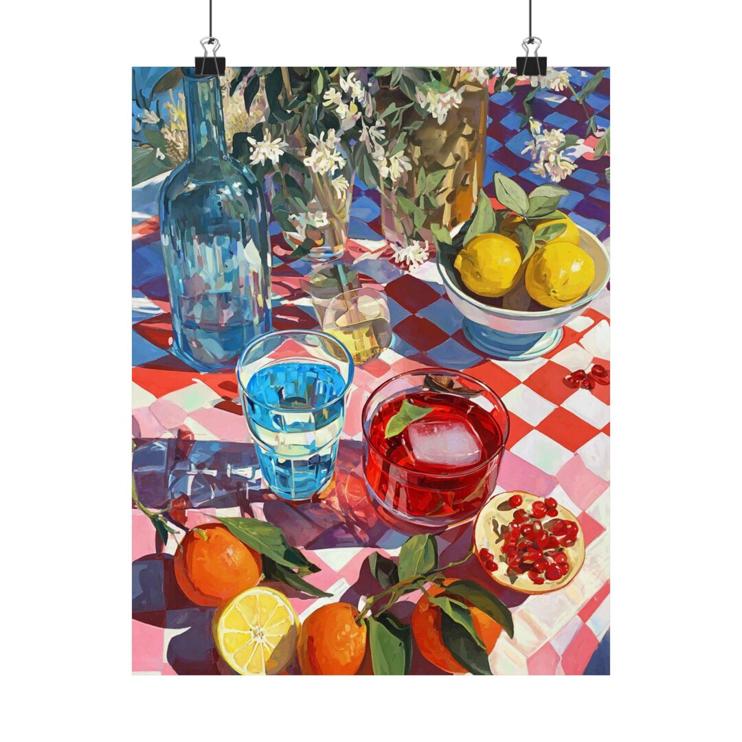 Mediterranean Still Life Art Print, Citrus & Cocktails, Kitchen Wall ...