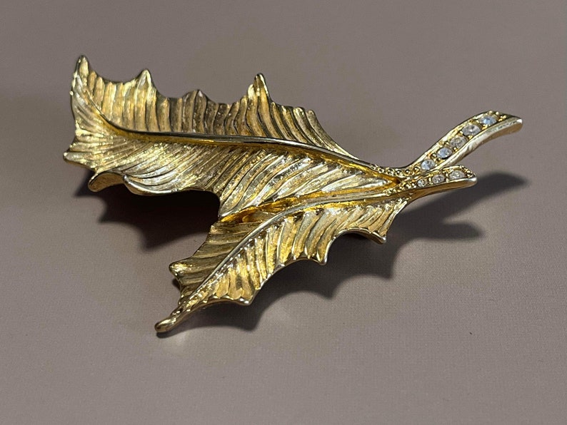 Lapel Pin, Golden Leaves Brooch With Diamond Jeweled Stem - Etsy