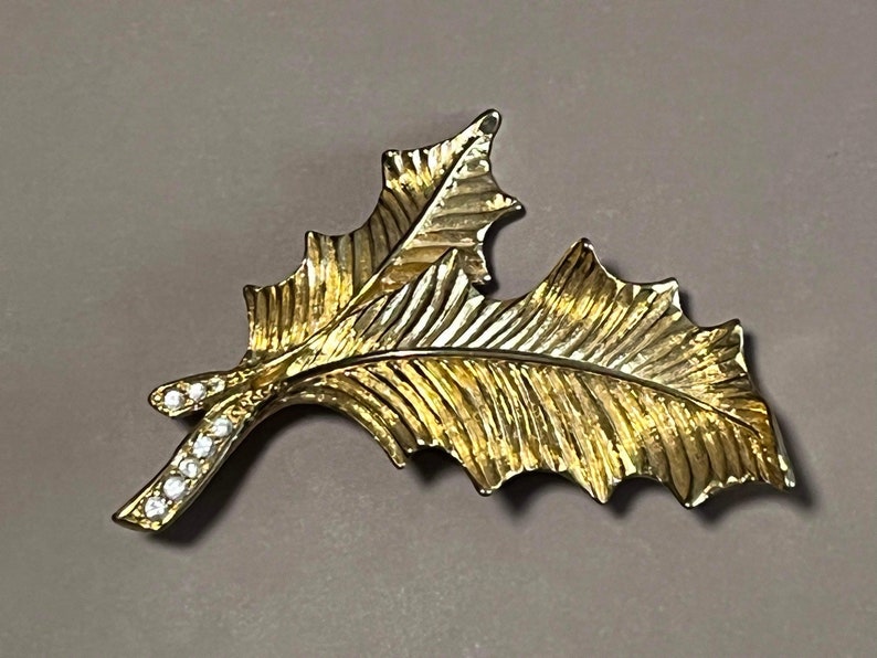 Lapel Pin, Golden Leaves Brooch With Diamond Jeweled Stem - Etsy