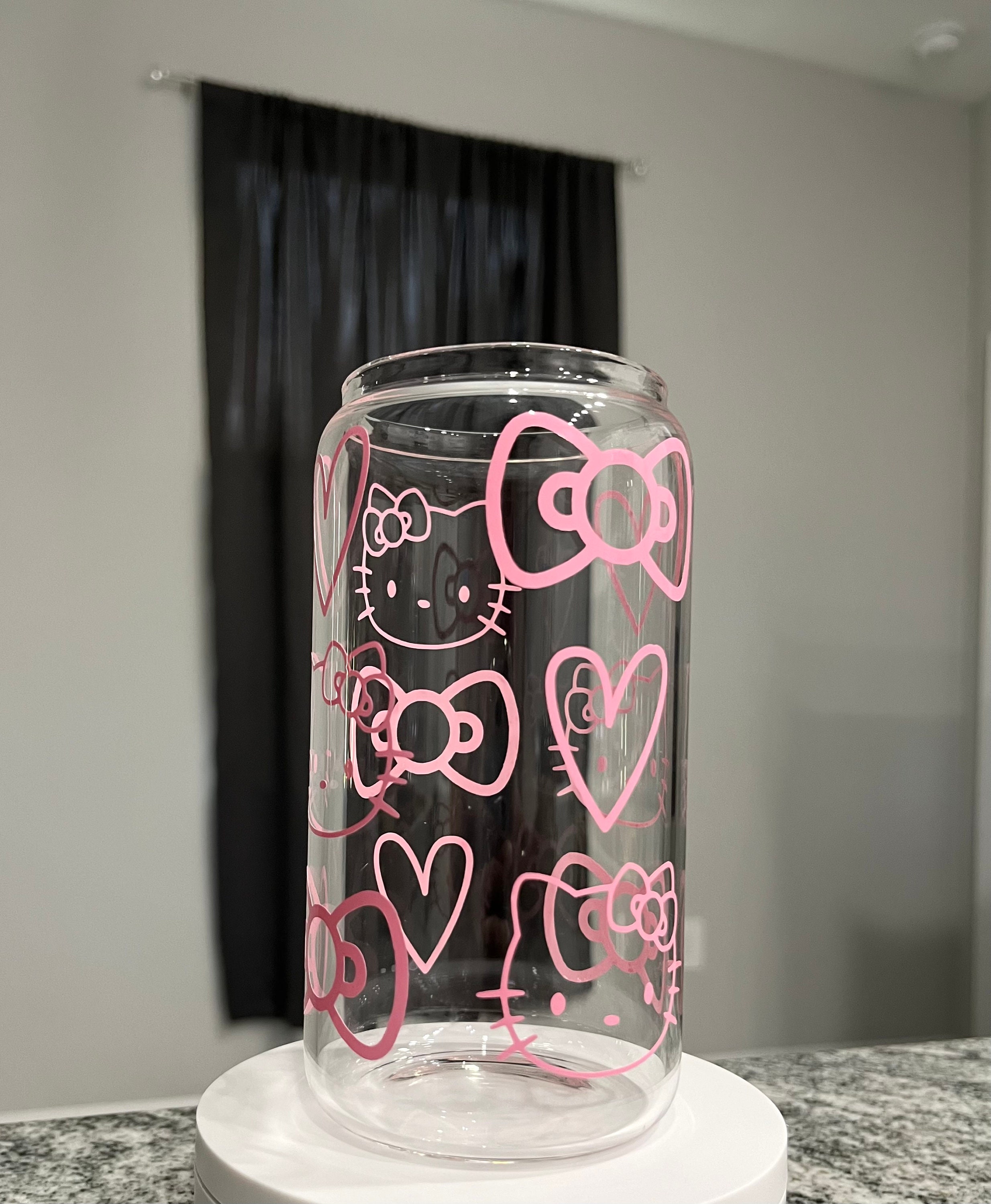 Pink Hello Kitty Glass Cup W/ Bamboo Lid and Glass Straw - Etsy