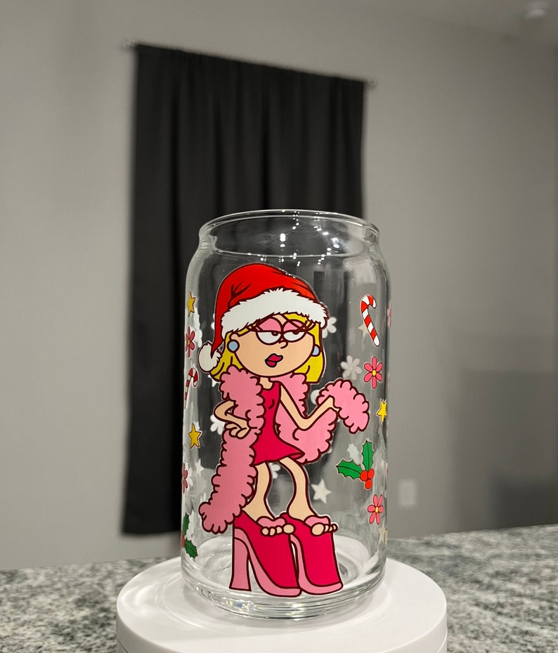 Lizzie Mcguire Christmas Glass Cup W/ Bamboo Lid and Glass Straw - Etsy