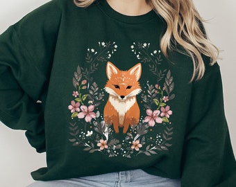 Cozy Cute Fox Cottagecore Sweatshirt, Vintage Forest Witch Aesthetic ...