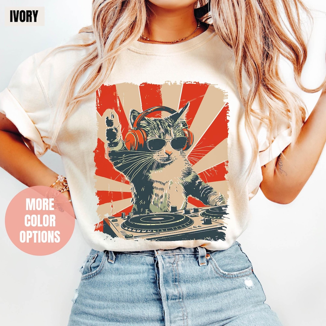 Cat DJ Shirt, Funny Cat Shirt, Men's Kitten Disc Jockey Design, Comfort ...